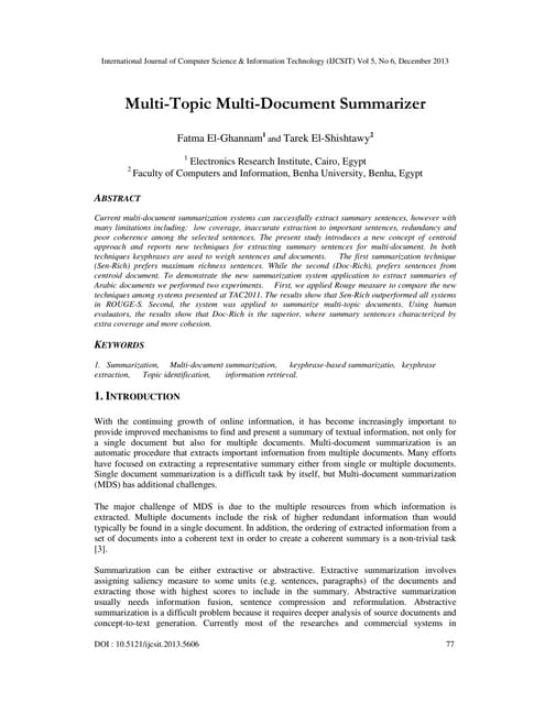 Multi Topic Multi Document Summarizer Pdf