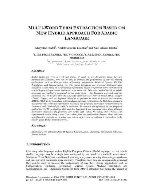 Multi Word Term Extraction Based On New Hybrid Approach For Arabic Language Pdf 9856