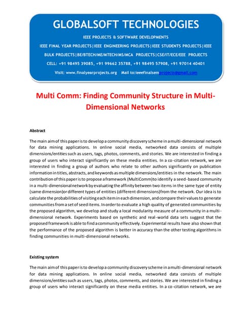 Ieee 2014 Java Data Mining Projects Multi Comm Finding Community