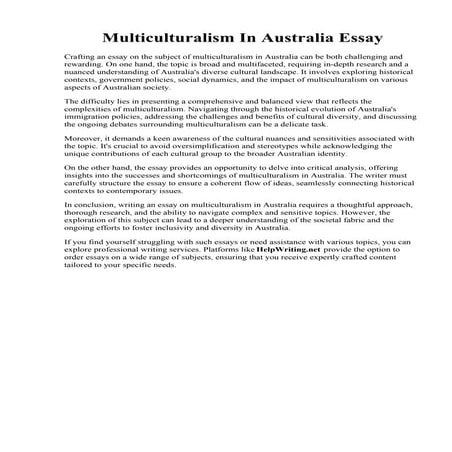Multiculturalism In Australia Essay | PDF