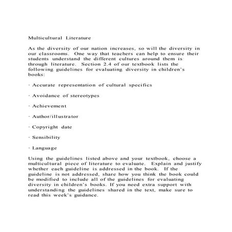 Multicultural LiteratureAs the diversity of our nation incre | PDF