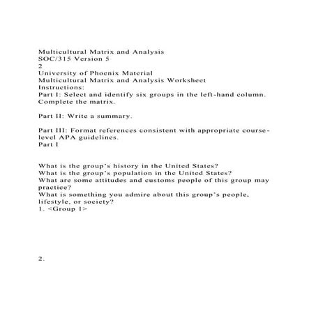 Multicultural Matrix and AnalysisSOC315 Version 52Univers.docx