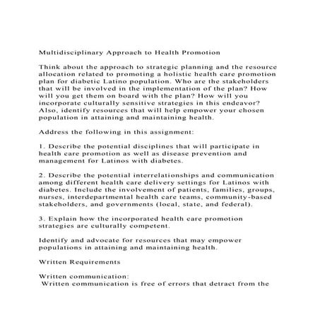 Multidisciplinary Approach to Health PromotionThink about th.docx