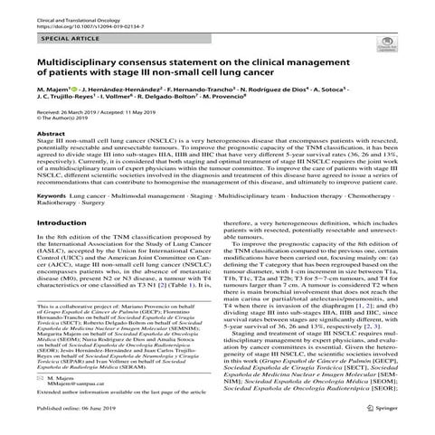 Multidisciplinary Consensus Statement On The Clinical Management Of
