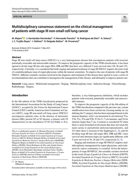 Multidisciplinary Consensus Statement On The Clinical Management Of