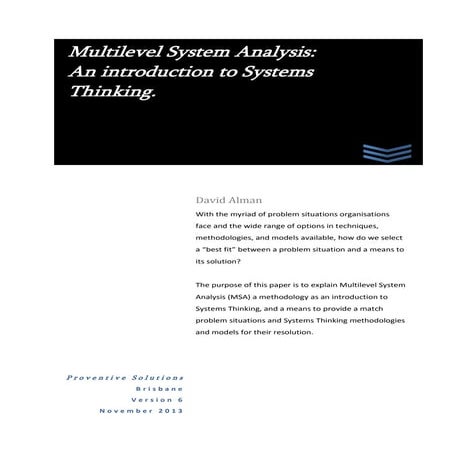 Multilevel System Analysis - An Introduction to Systems Thinking | PDF