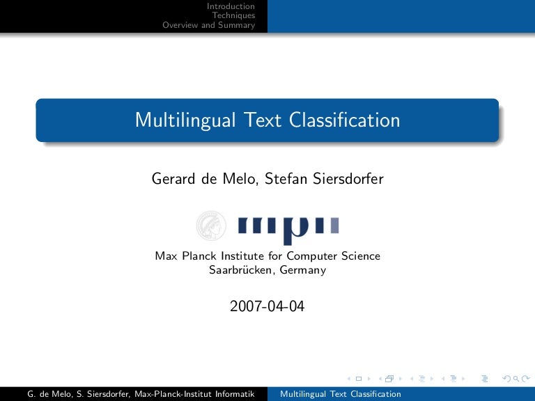 Multilingual Text Classification Using Ontologies 