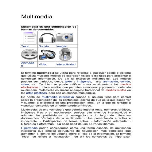 que es la multimedia según autores y tipos de multimedia | PDF