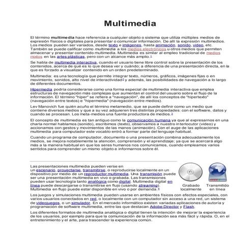 que es la multimedia según autores y tipos de multimedia | PDF