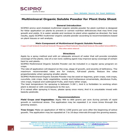 Multimineral organic soluble powder for plant data sheet | PDF