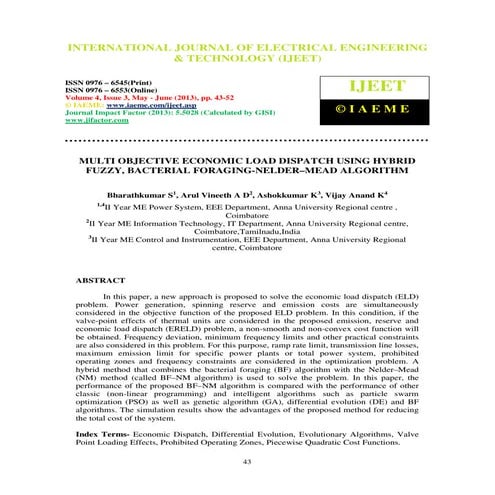 Multi Objective Economic Load Dispatch Using Hybrid Fuzzy Bacterial Pdf 9220