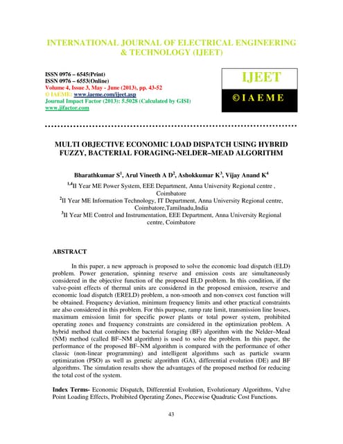 Multi Objective Economic Load Dispatch Using Hybrid Fuzzy Bacterial Pdf 9220