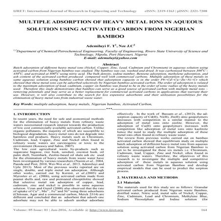 Multiple adsorption of heavy metal ions in aqueous solution using activated carbon from nigerian ...
