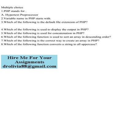 Multiple choice 1.PHP stands for .A. Hypertext Preprocessor2.V.pdf | Programming Languages ...