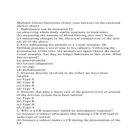 Multiple Choice Questions (Enter your answers on the enclosed an.docx