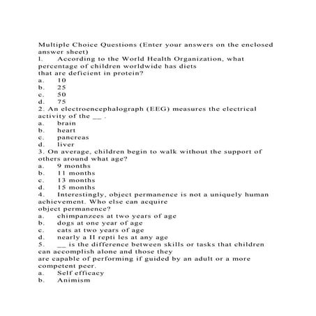 Multiple Choice Questions (Enter your answers on the enclosed answ.docx