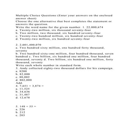 Multiple Choice Questions (Enter your answers on the enclosed answer.docx