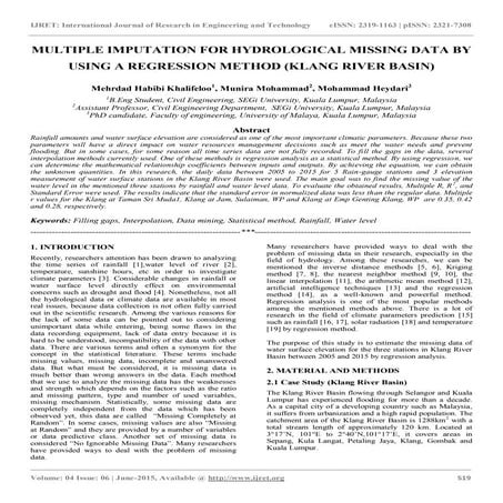 Multiple imputation for hydrological missing data by using a regression ...