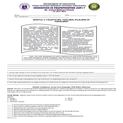 ESP Multiple Intelligence (MI) Survey | DOCX