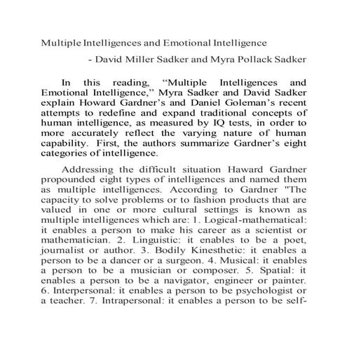 Multiple intelligences and emotional intelligence | DOCX
