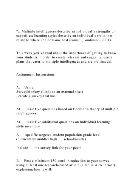 ReadinessLearning Profile…Multiple intelligences describe an ind.docx