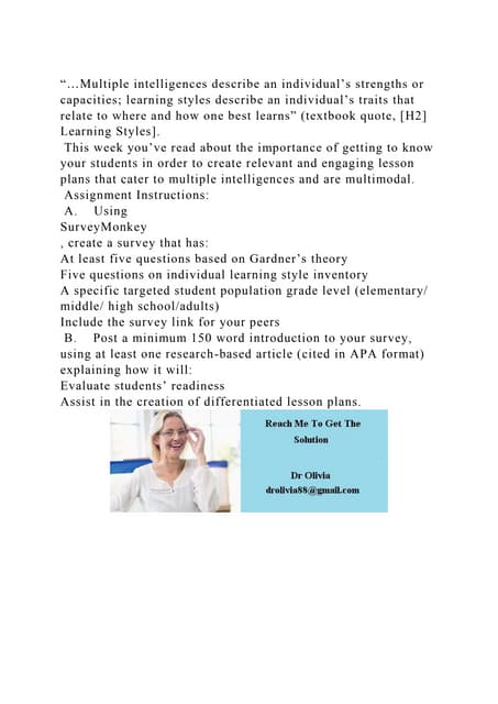 ReadinessLearning Profile…Multiple intelligences describe an ind.docx