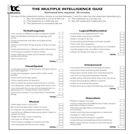 Multiple intelligences quiz | PDF