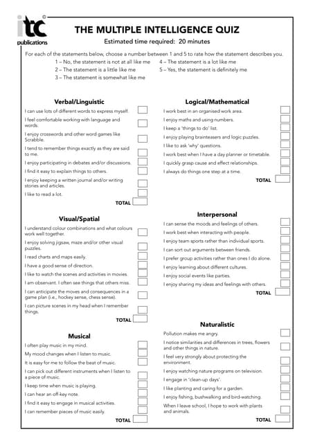 1.2. MULTIPLE INTELLIGENCES SURVEY | PPT
