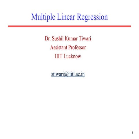 Multiple Linear Regression Mlr Is An Extension Of Simple Linear