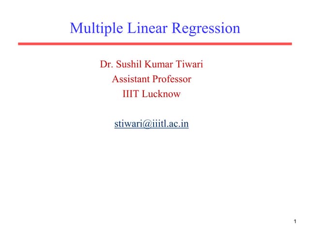 Multiple Linear Regression Mlr Is An Extension Of Simple Linear
