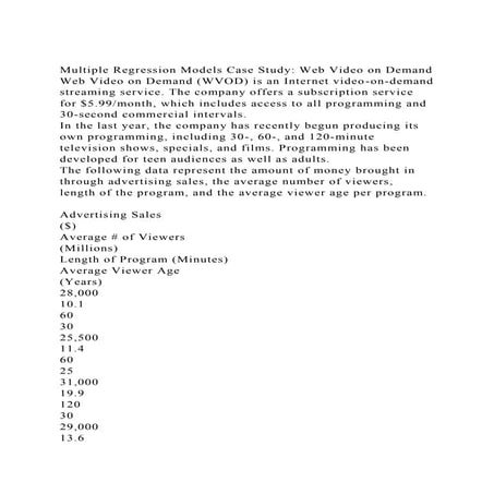 Multiple Regression Models Case Study Web Video on DemandWeb Vi.docx ...
