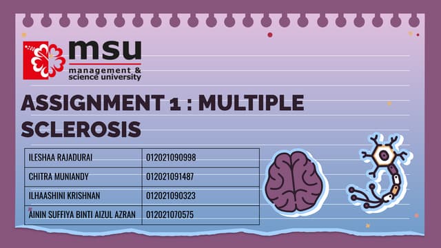 Multiple sclerosis pathophysiology, diagnosis, and treatment | PPTX