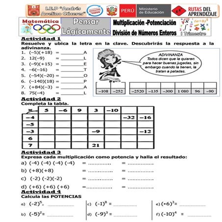 Multiplicacin y division de enteros | PDF