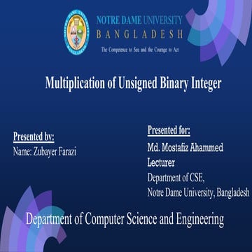 CSE 3203: Multiplication of Unsigned Binary Integer | PPT