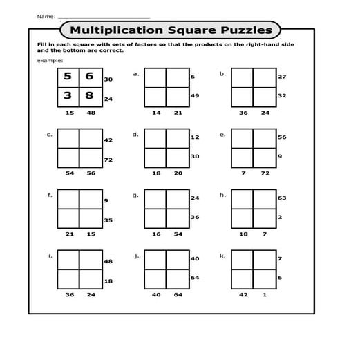 Multiplication square-puzzles | DOC