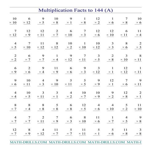 Multiplication facts to_144_001 | PDF