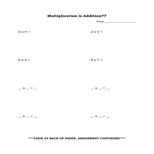 Multiplication Is Addition Wkst | PDF