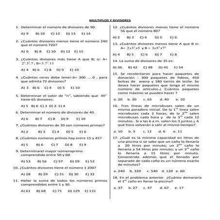 Multiplos y divisores | DOCX