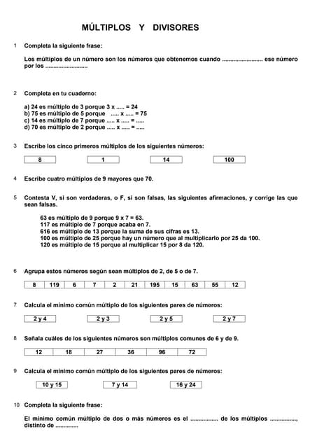 Actividades Tema 4 MúLtiplos Y Divisores | PDF