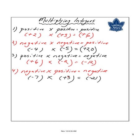 Multiplying Integers | PDF