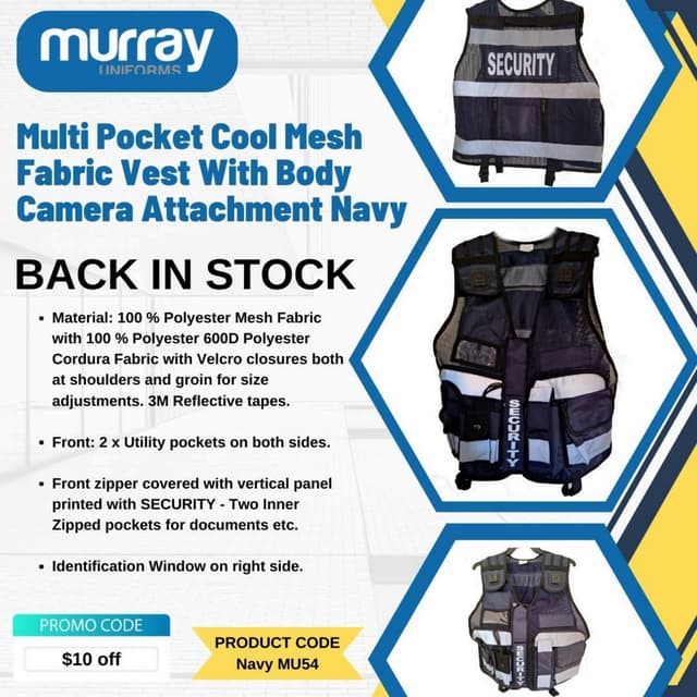 Multi Pocket Cool Mesh Fabric Vest With Body Camera Attachment Navy ...