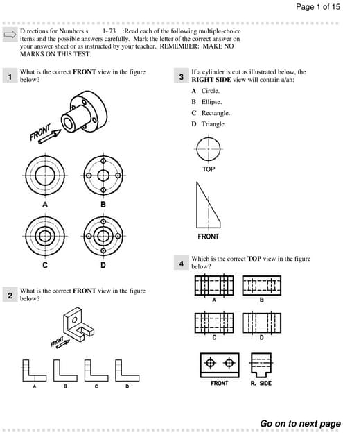 Multiple choice questions on engineering drwaing | DOCX