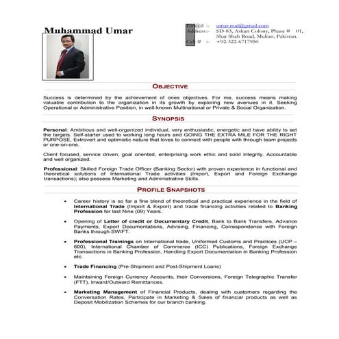M Umar Resume | DOC | Credit Cards | Personal Debt