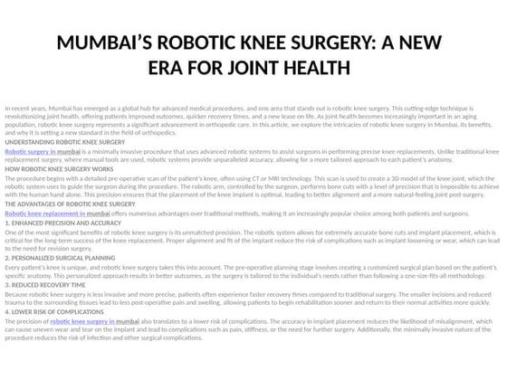Robotic Knee Replacement Future Of Knee Surgery.pptx | Robotics | Technology & Computing