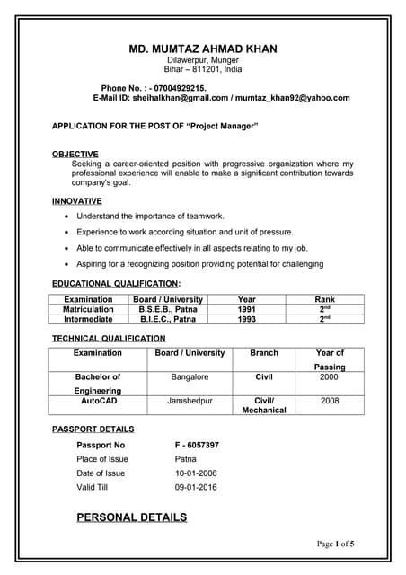 Usman Cv with Pik | DOCX | Civil Engineering Industry | Industries