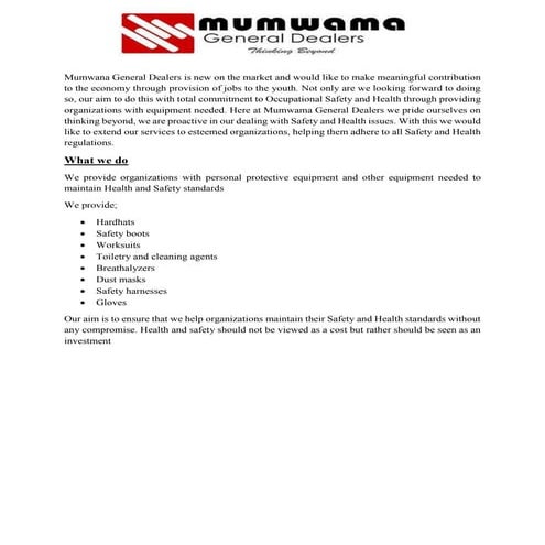 Mumwama general dealers occupational safety and health | PDF