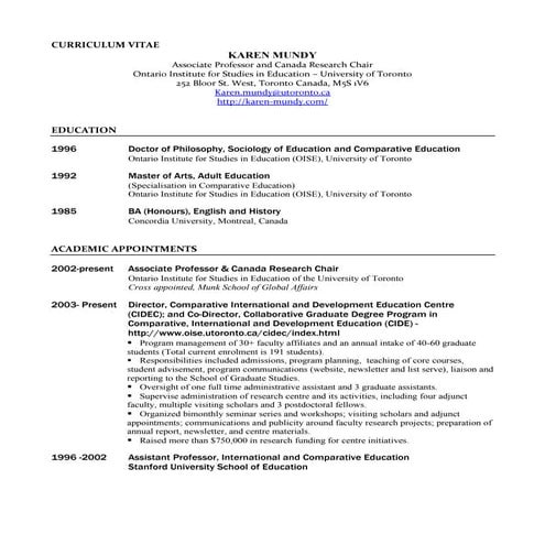 Mundy cv final revised jan 12 2012 | PDF
