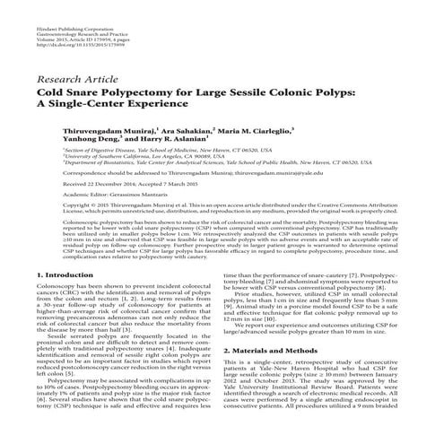 Cold Snare Polypectomy for Large Sessile Colonic Polyps: A Single ...