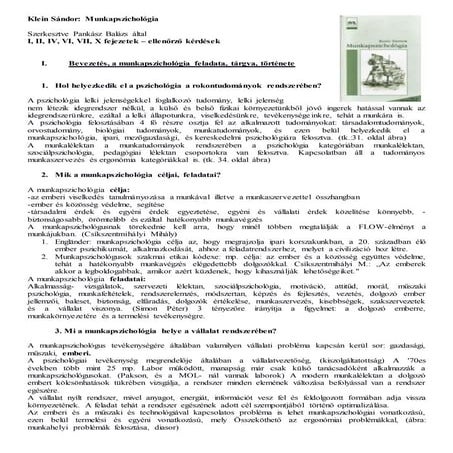 Munkapszichológia kidolgozott ellenőrző kérdések | PDF