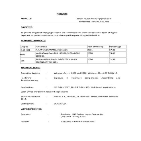 Murali1 resume | DOC